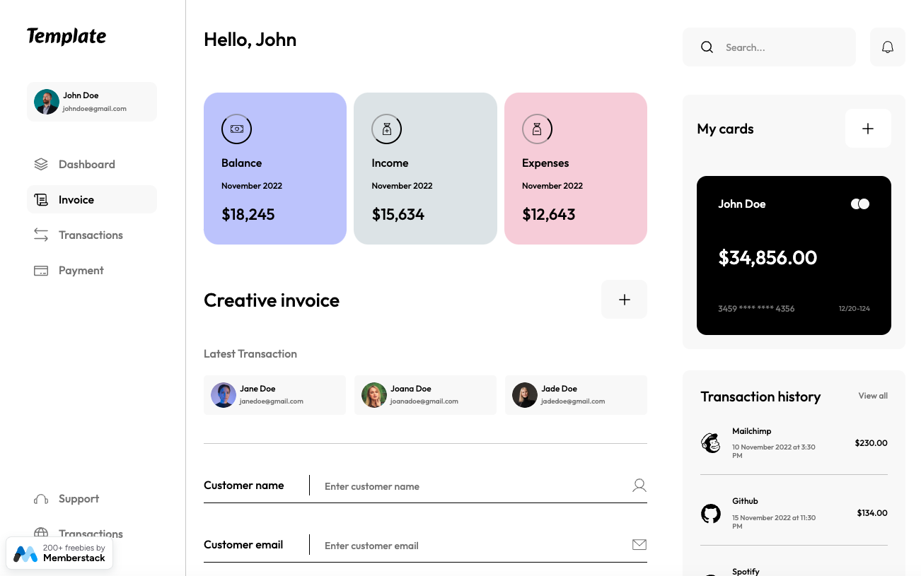 Invoice Dashboard | Free Webflow Component